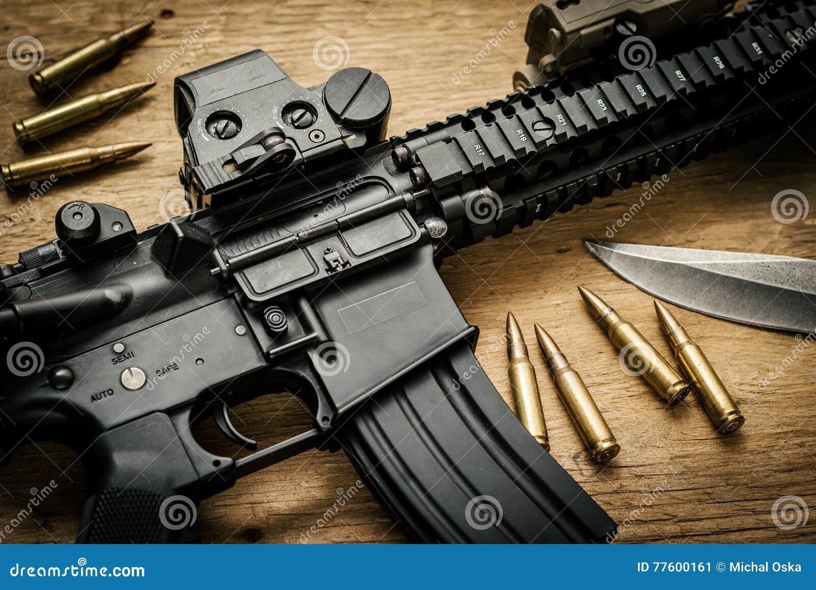 Assault Rifle and Bullets on the Table Stock Image - Image of planning ...