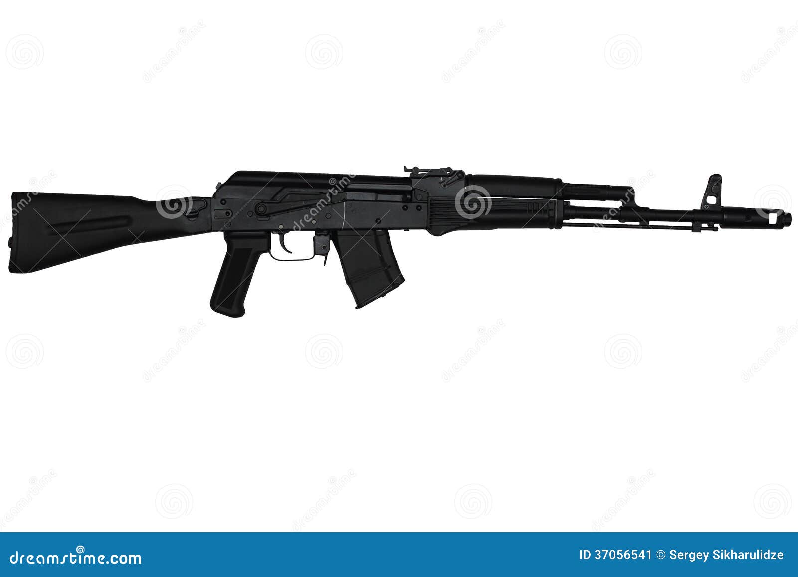 Assault Rifle with Stock Extended Right Side View Isolated on White ...