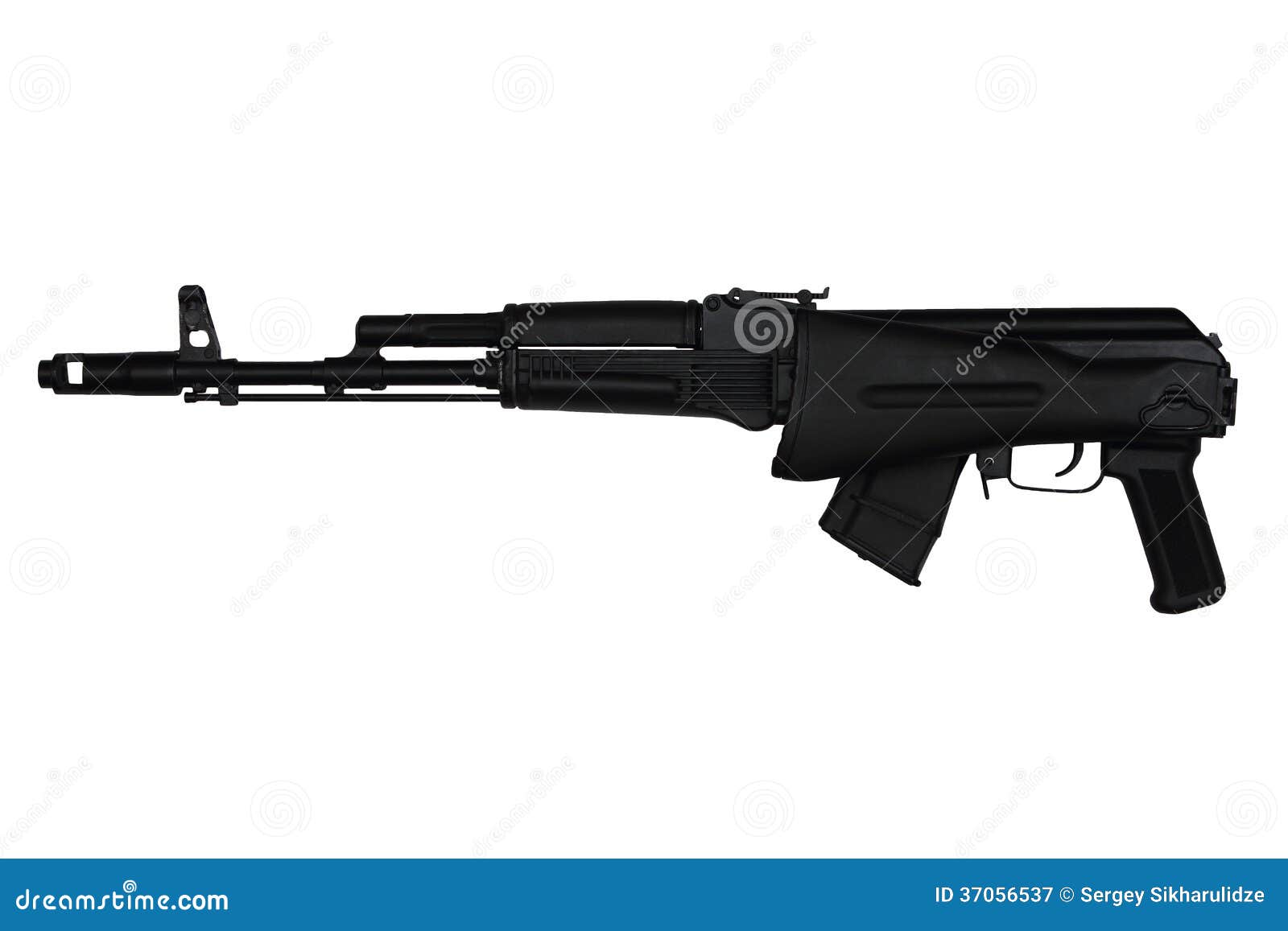 Assault Rifle with Stock Retracted Left Side View Isolated on White ...