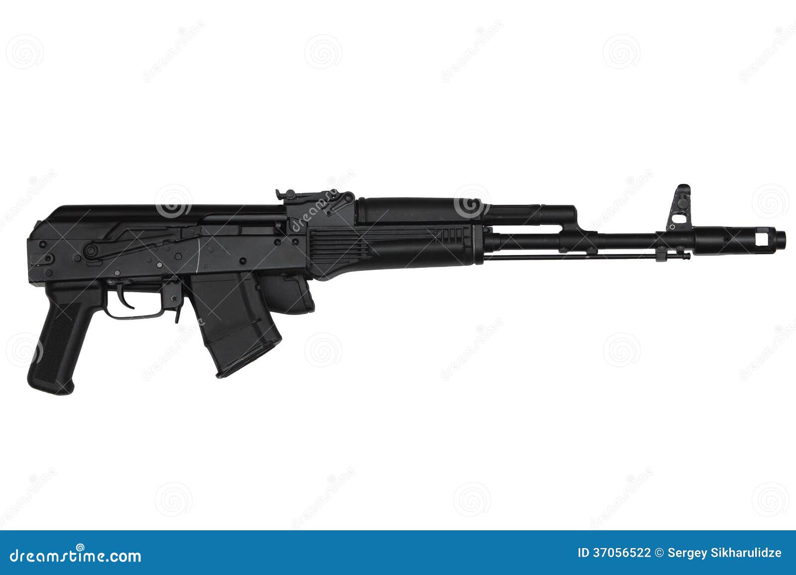 Assault Rifle with Stock Retracted Right Side View Isolated on White ...