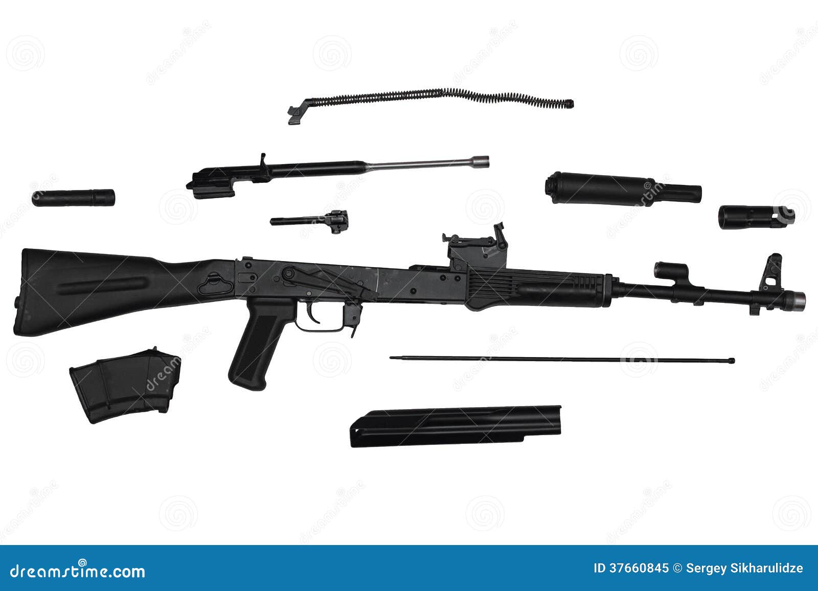 Assault Rifle Disassembled into Parts Left Side View Isolated on White ...