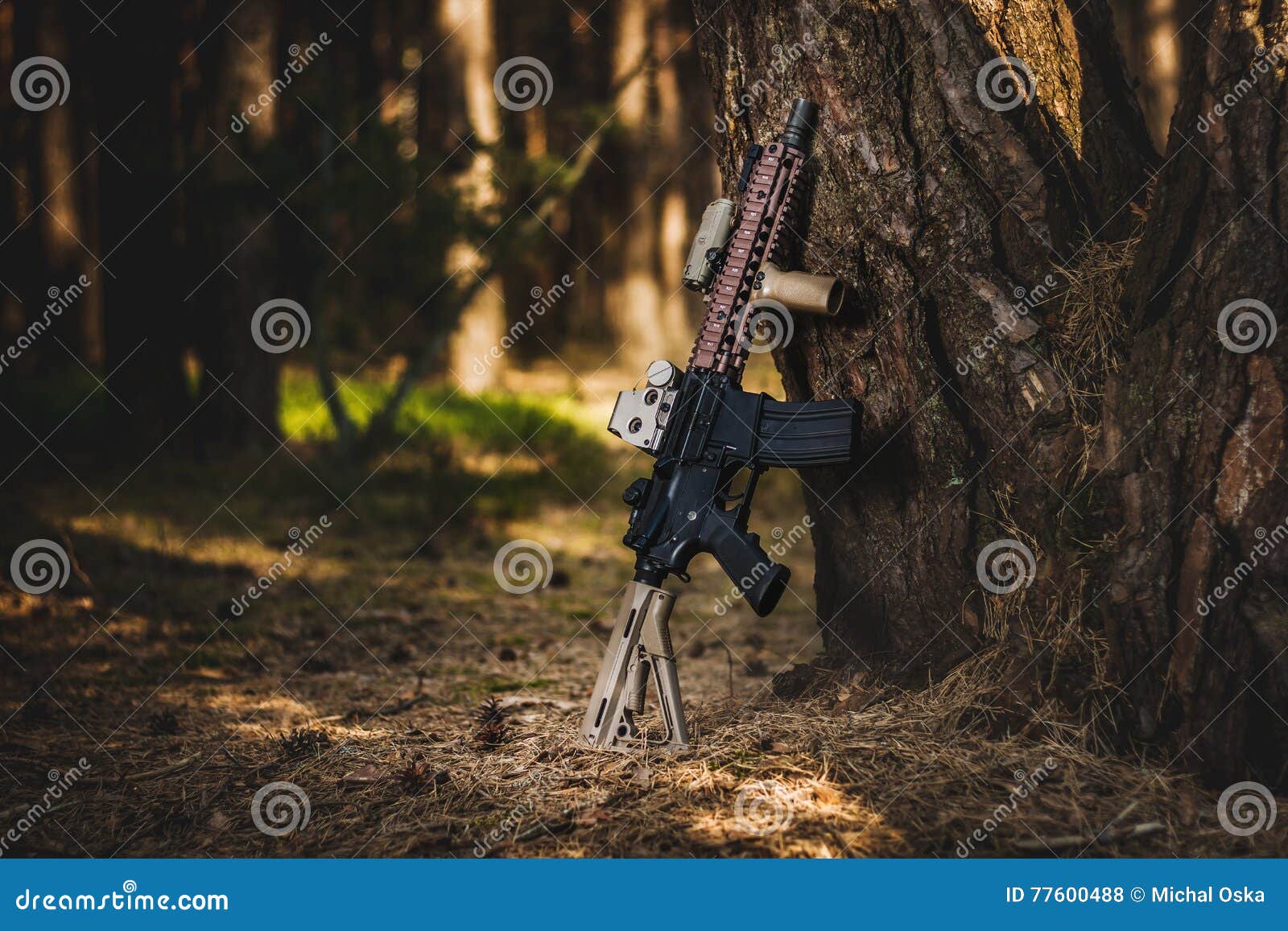 Assault Rifle on the Forest Background Stock Photo - Image of black ...