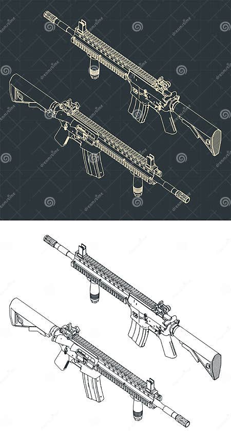 Assault Rifle Isometric Blueprints Stock Vector - Illustration of ...