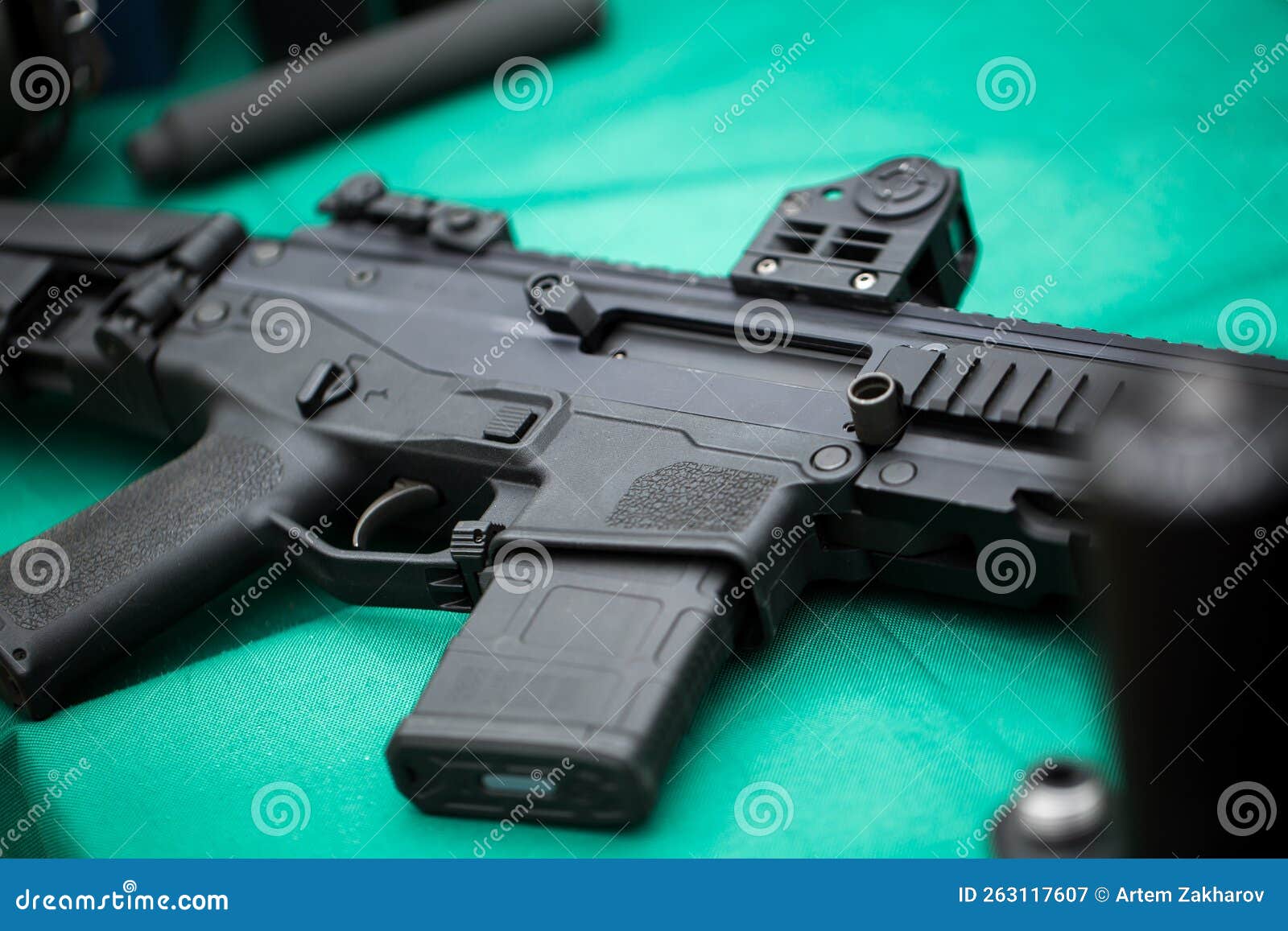 Assault Rifle with Silencer Close-up. Stock Image - Image of green ...