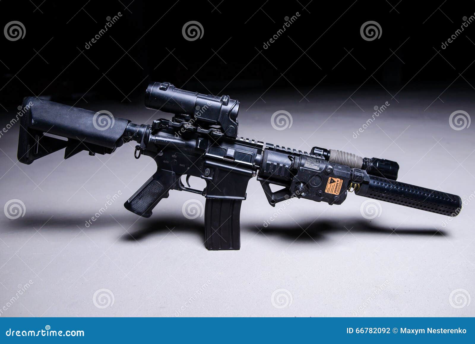 Assault Rifle with Silencer and Optical Scope Stock Photo - Image of ...