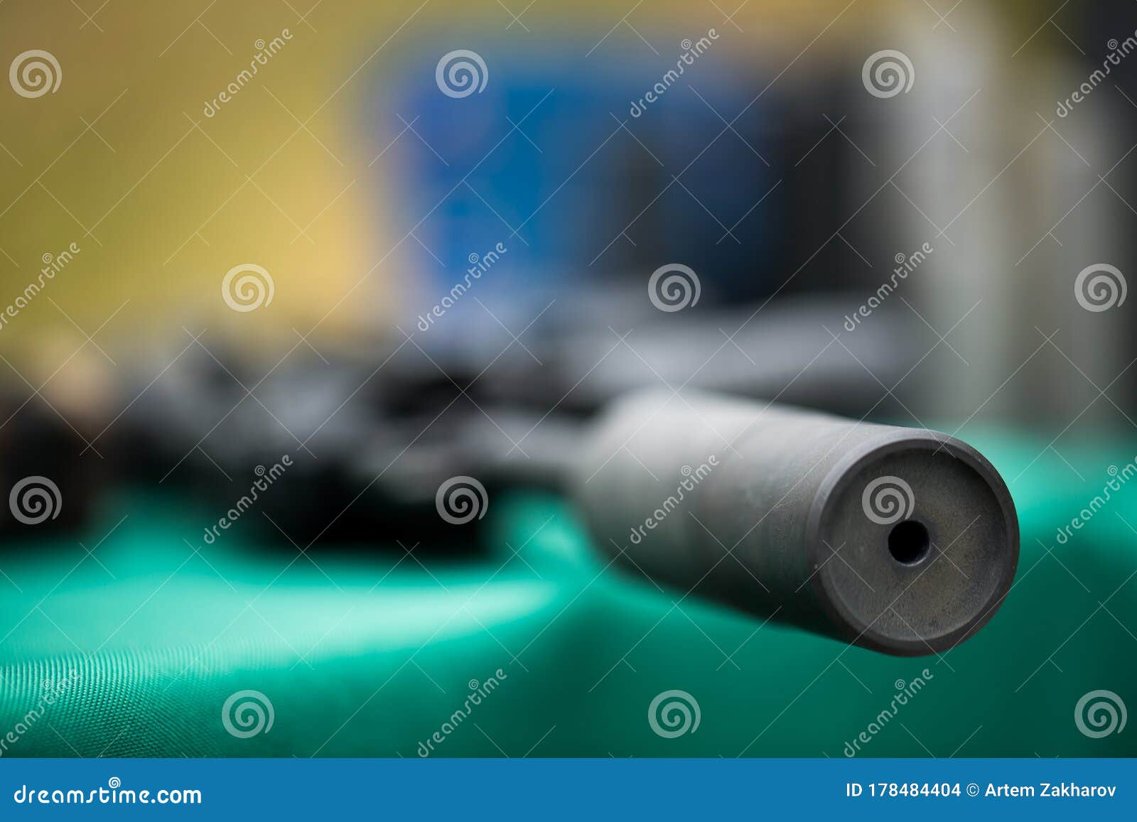 Assault Rifle with a Silencer on the Range. Stock Photo - Image of ...