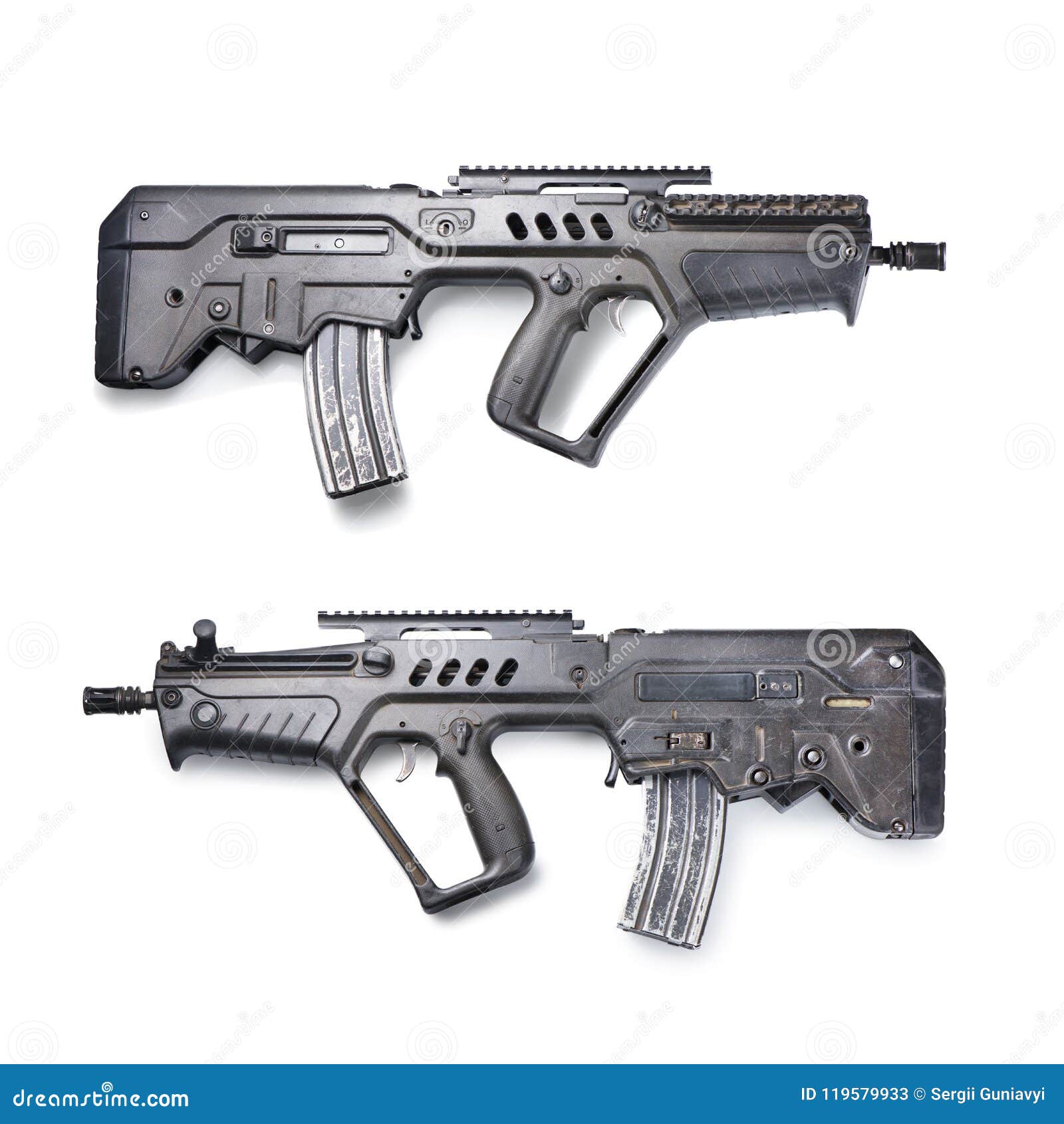 Assault rifle on white stock image. Image of gunshot - 119579933