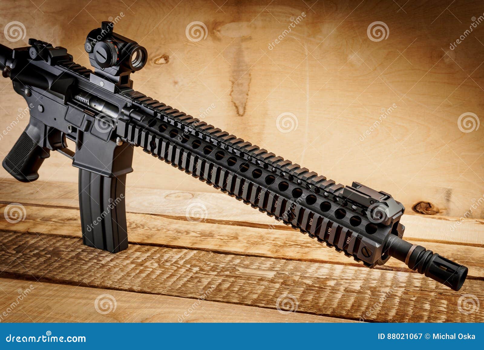 Assault Rifle on a Wooden Table Stock Image - Image of shooter, objects ...