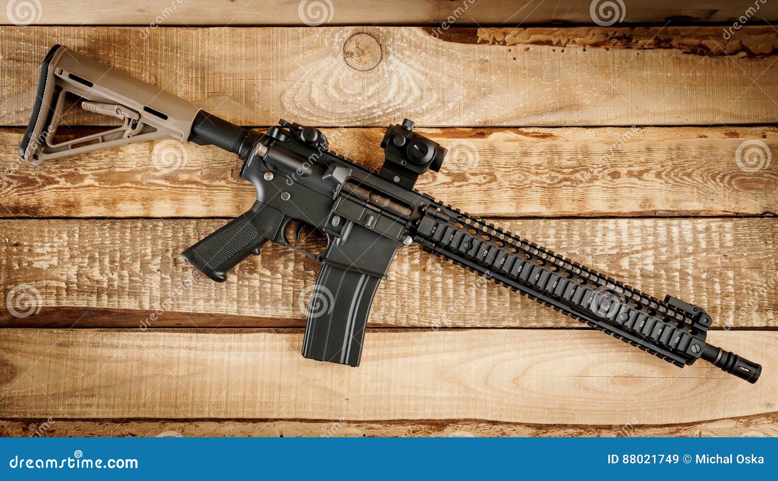 Assault Rifle on a Wooden Table Stock Image - Image of assault ...