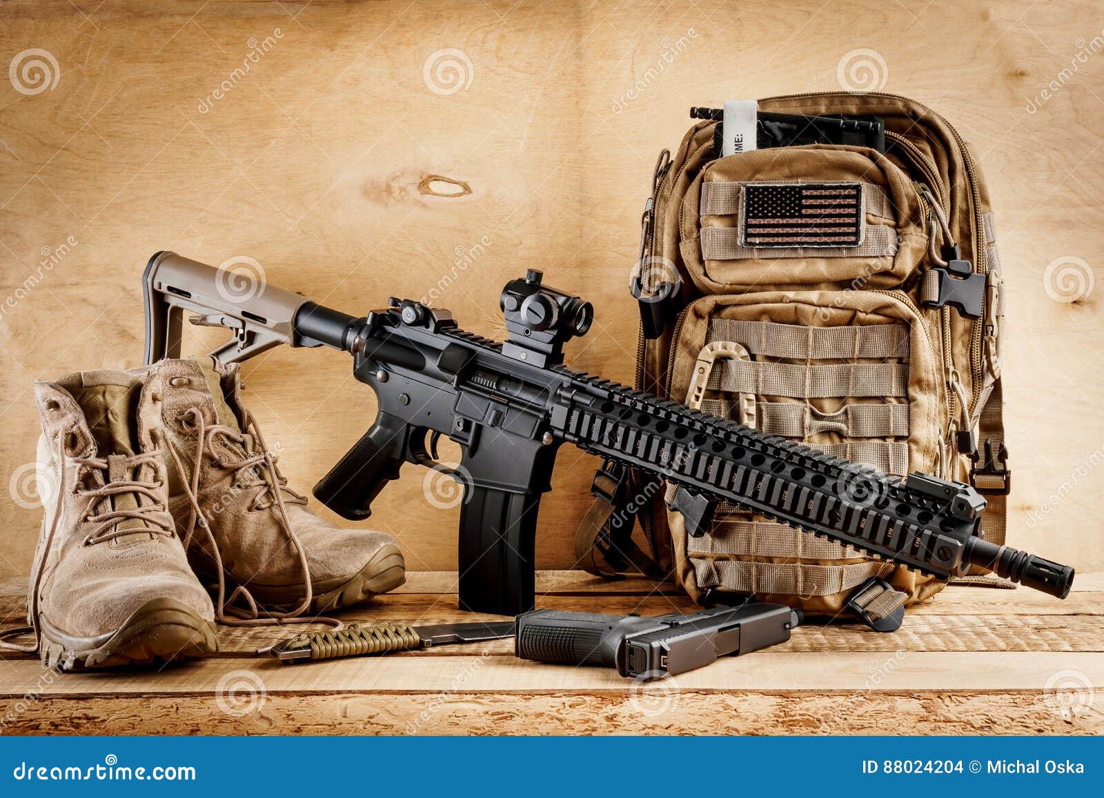 Assault Rifle on a Wooden Table Stock Photo - Image of military ...