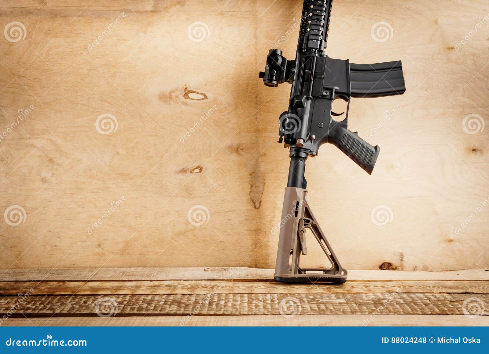 Assault Rifle on a Wooden Table Stock Photo - Image of ammunition ...