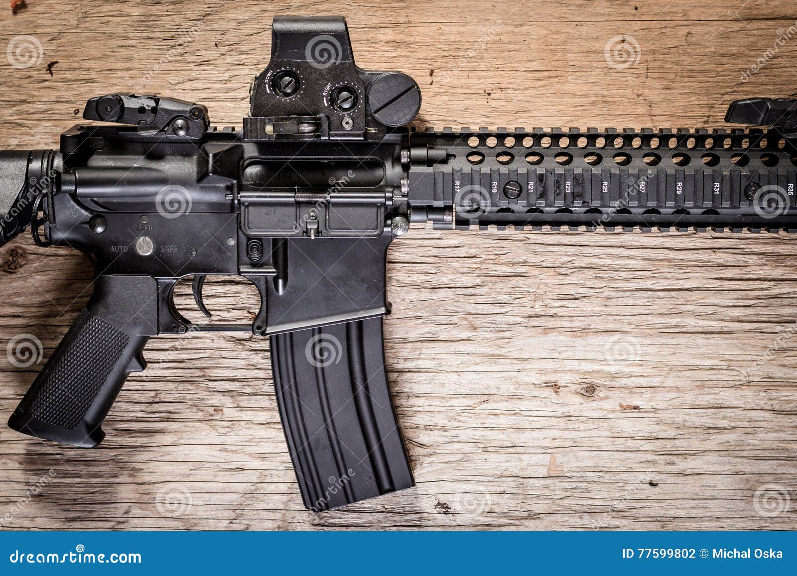 Assault Rifle on a Wooden Table Stock Photo - Image of armor, commando ...