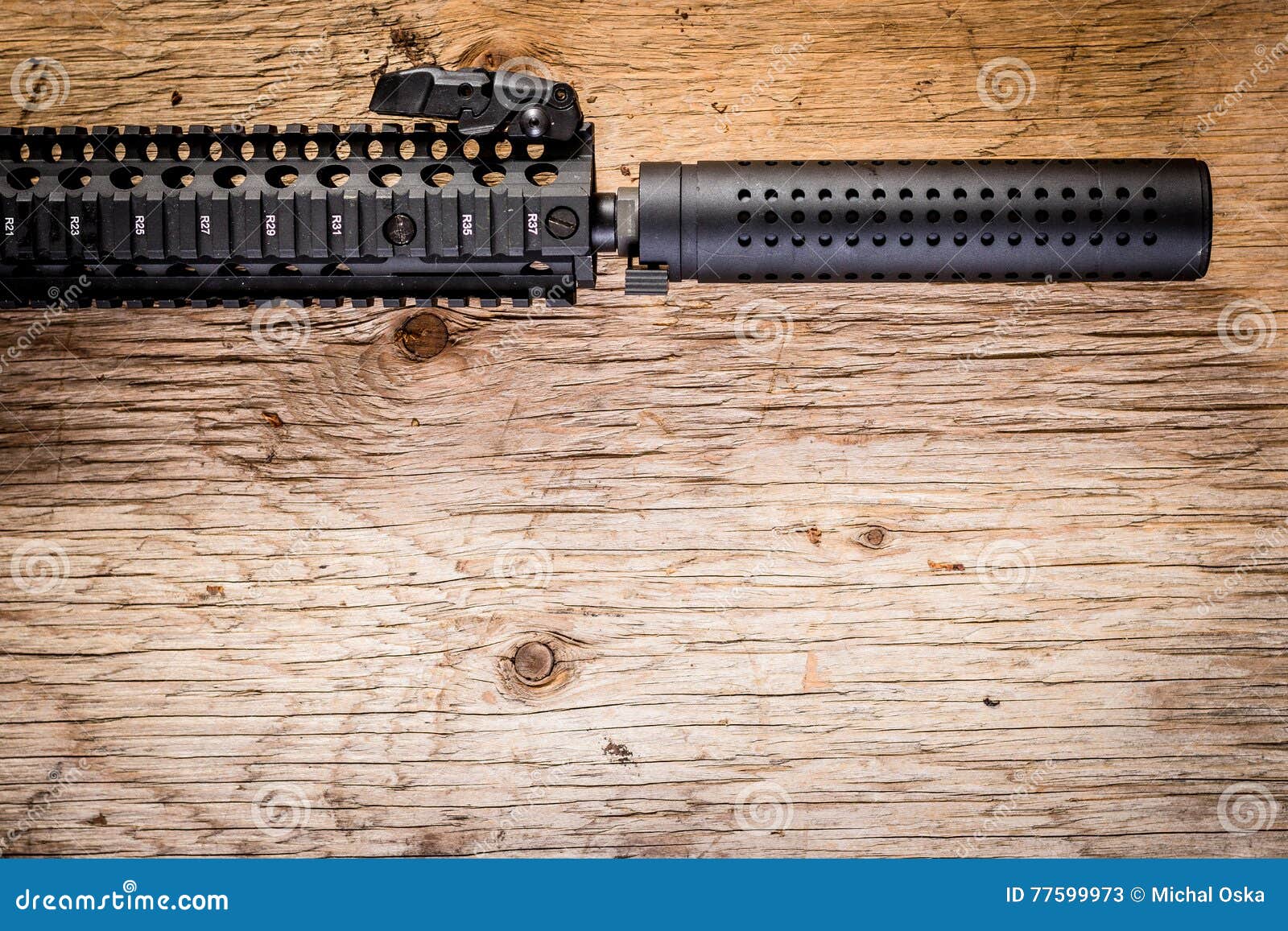 Assault Rifle on a Wooden Table Stock Image - Image of rifle, aiming ...