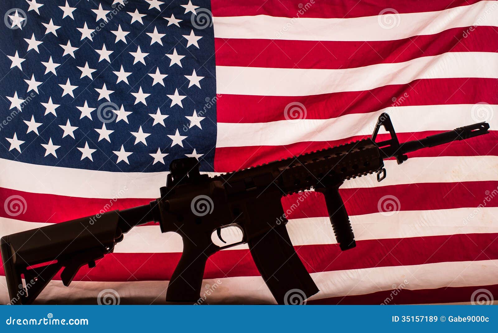 Assault Weapon on American Flag Stock Image - Image of small, flag ...