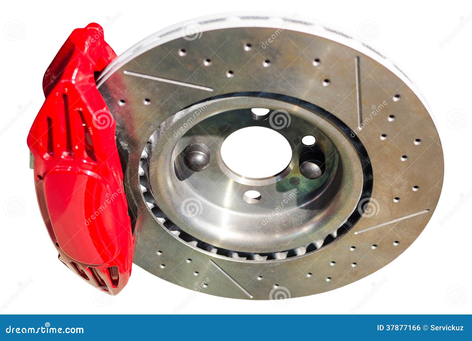 Assembled Auto Disc Brakes Red Caliper with Pads Stock Photo - Image of ...