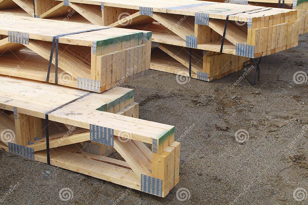 Beams on Construction Site Lumber Stack Wood Structure Stock Photo ...