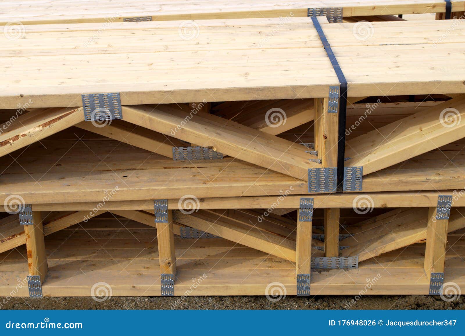 Assembled Beams Construction Site Wood Framework Lumber Stack Stock ...