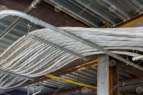 Assembled and Installed Electrical Wires on the Ceiling of a New ...