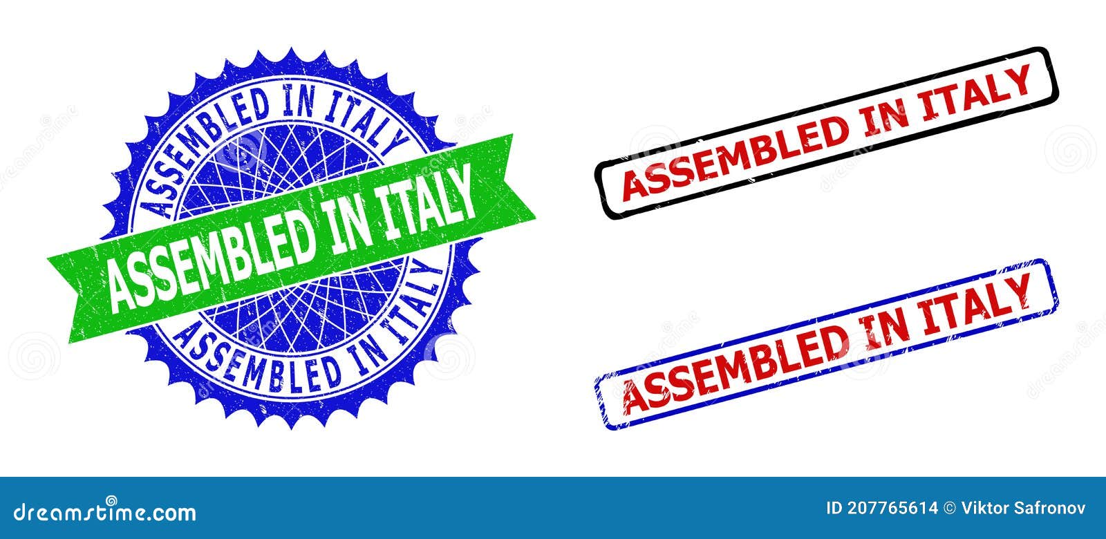 Assembled In Italy Rosette And Rectangle Bicolor Badges With Unclean