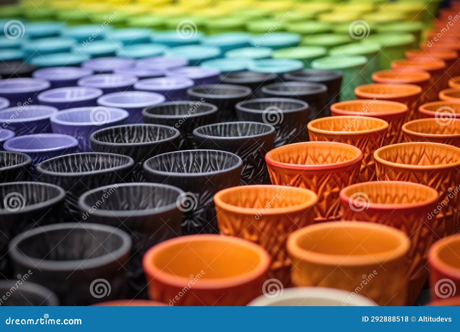 An Assembled Row of Differently-colored Ceramic Flower Pots Stock Photo ...