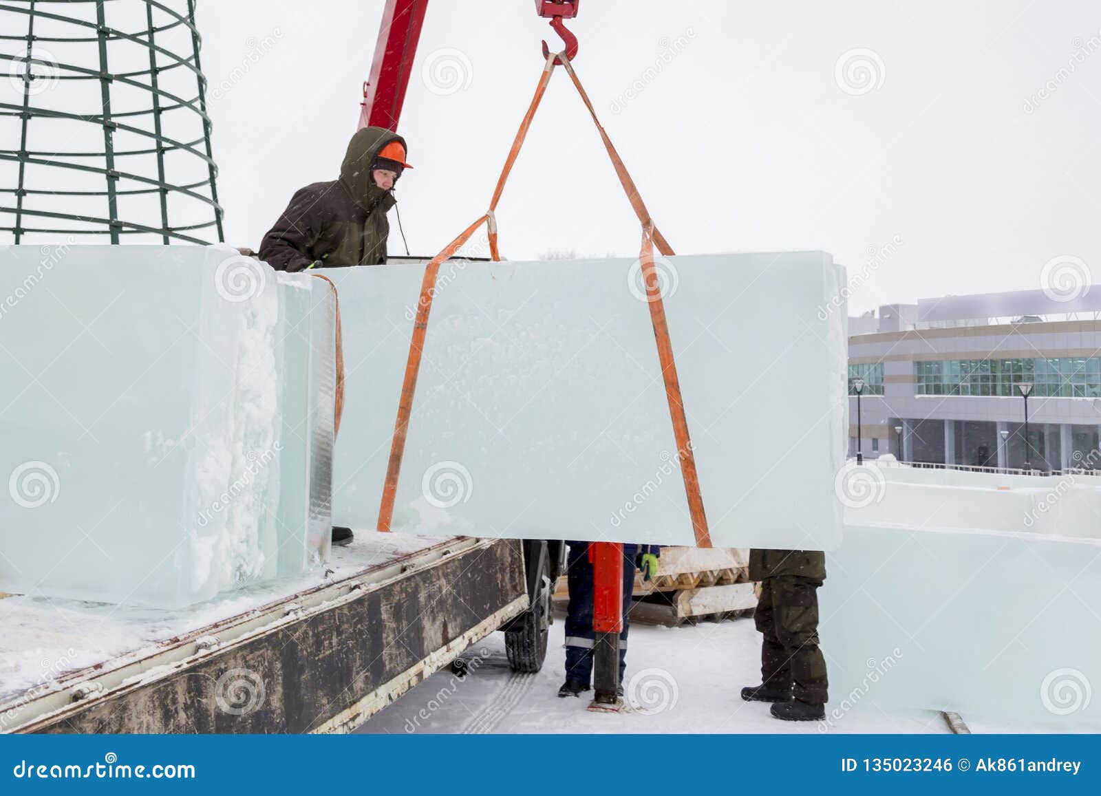 Workers Unloading Ice Blocks from a Car Stock Photo - Image of nature ...