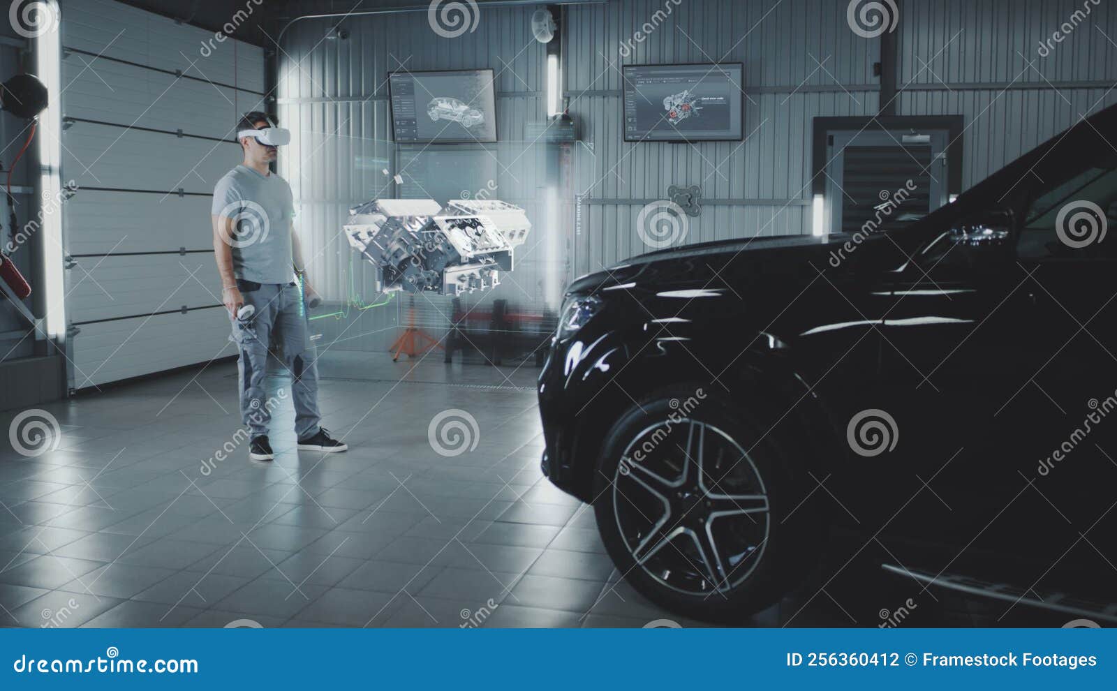 Assembling a car engine stock footage. Video of visualization - 256360412