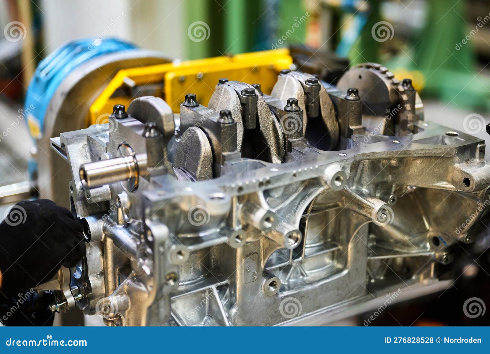 Assembling Car Engine by Worker Hand in Workshop Closeup Stock Photo ...