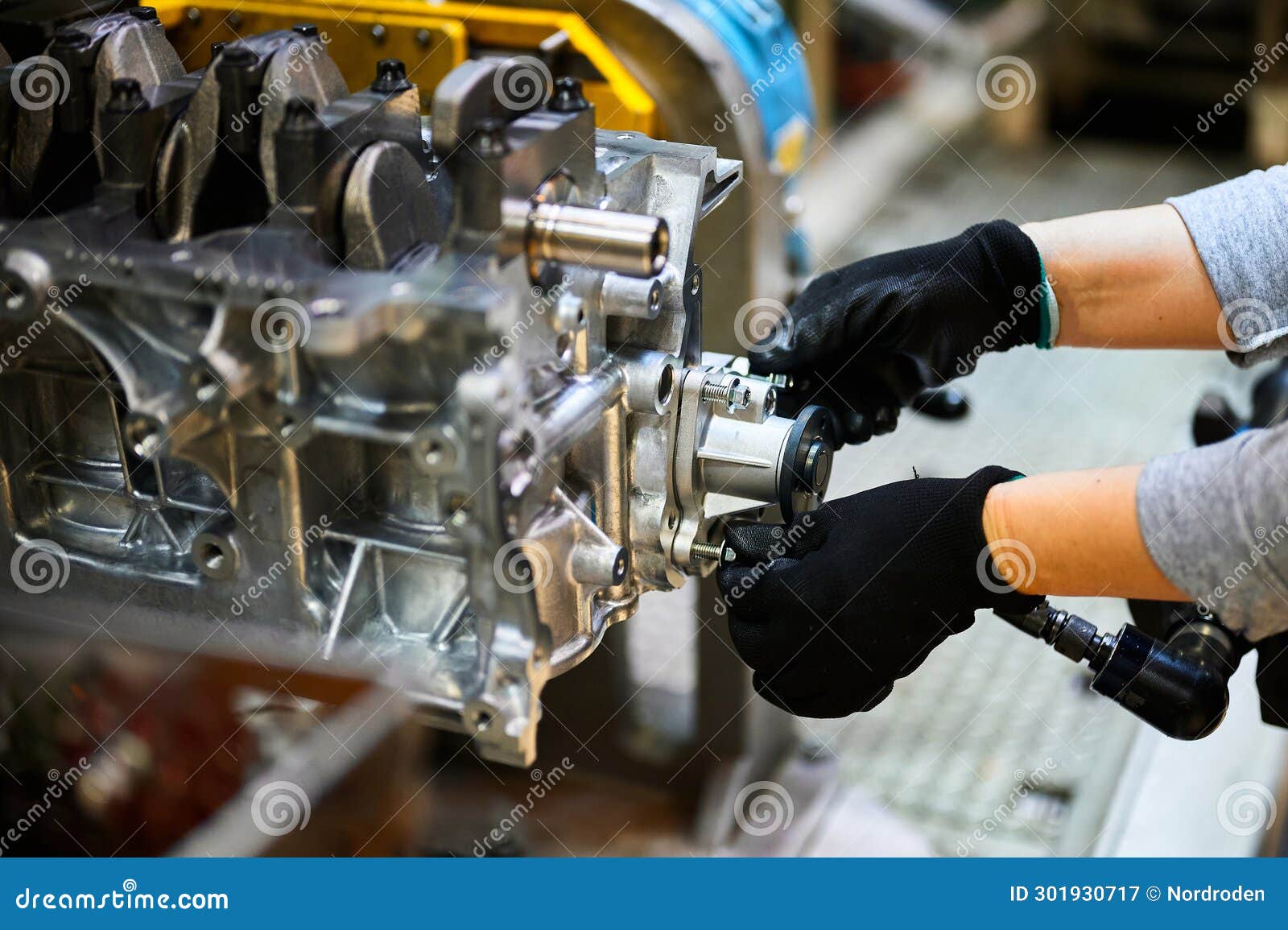 Assembling Car Engine by Worker Hand in Workshop Closeup Stock Image ...