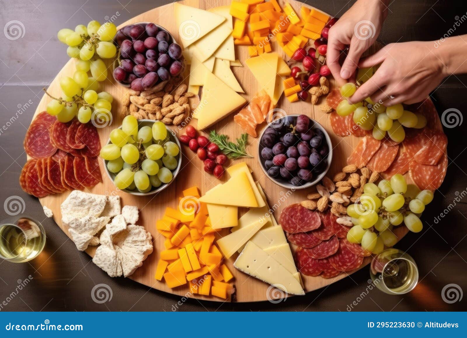 Assembling a Cheese Platter, Hand Placing Last Piece Stock Photo ...