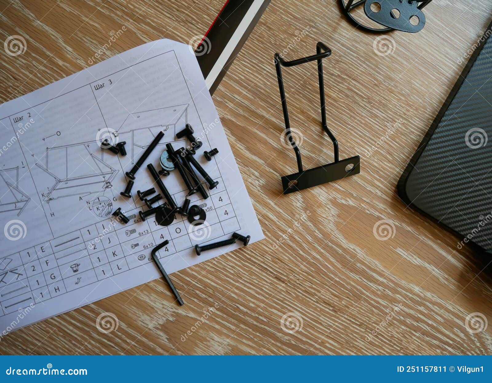 Assembling a Computer Desk at Home. Black Table for Gaming Computer ...