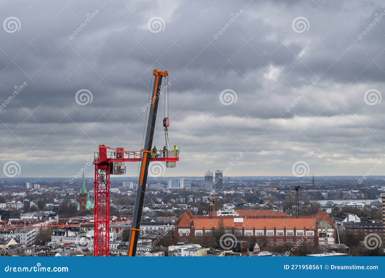Assembling a Construction Crane in Hamburg, Germany. Stock Image - Image of worker, dangerous ...