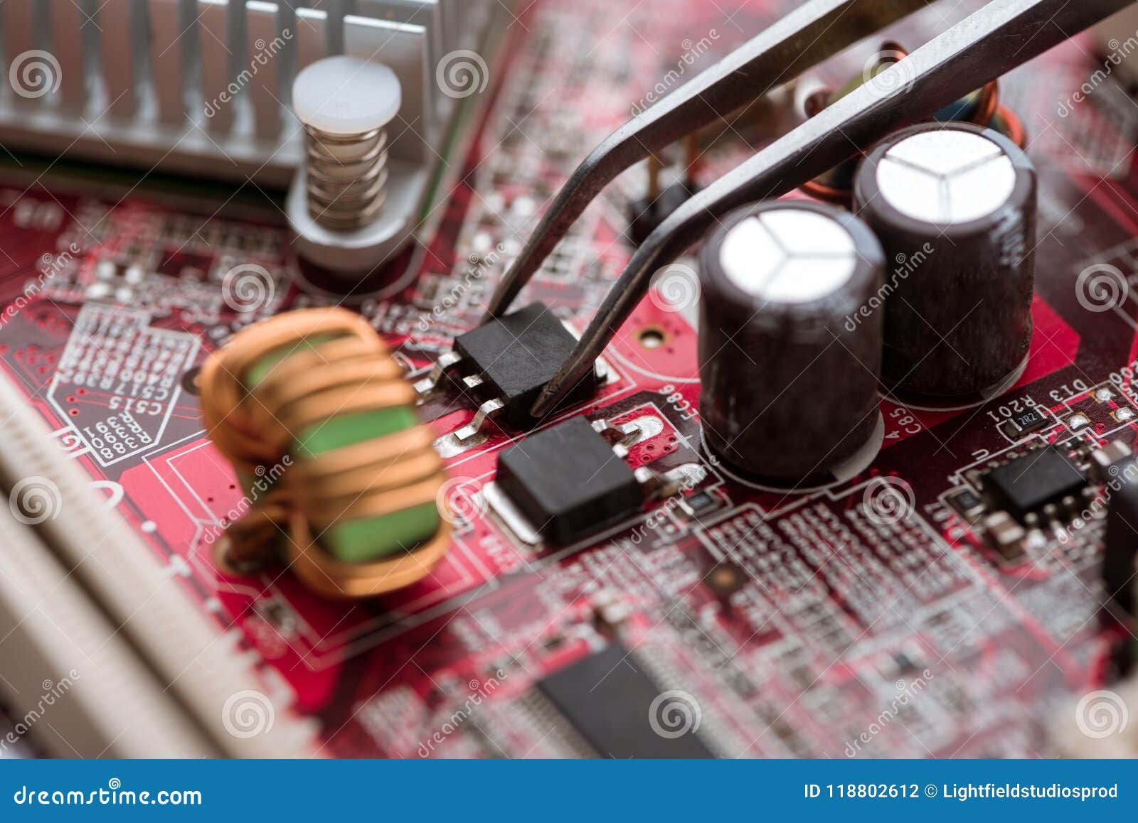 Assembling Digital Circuit Board with Microchips and Components Stock ...