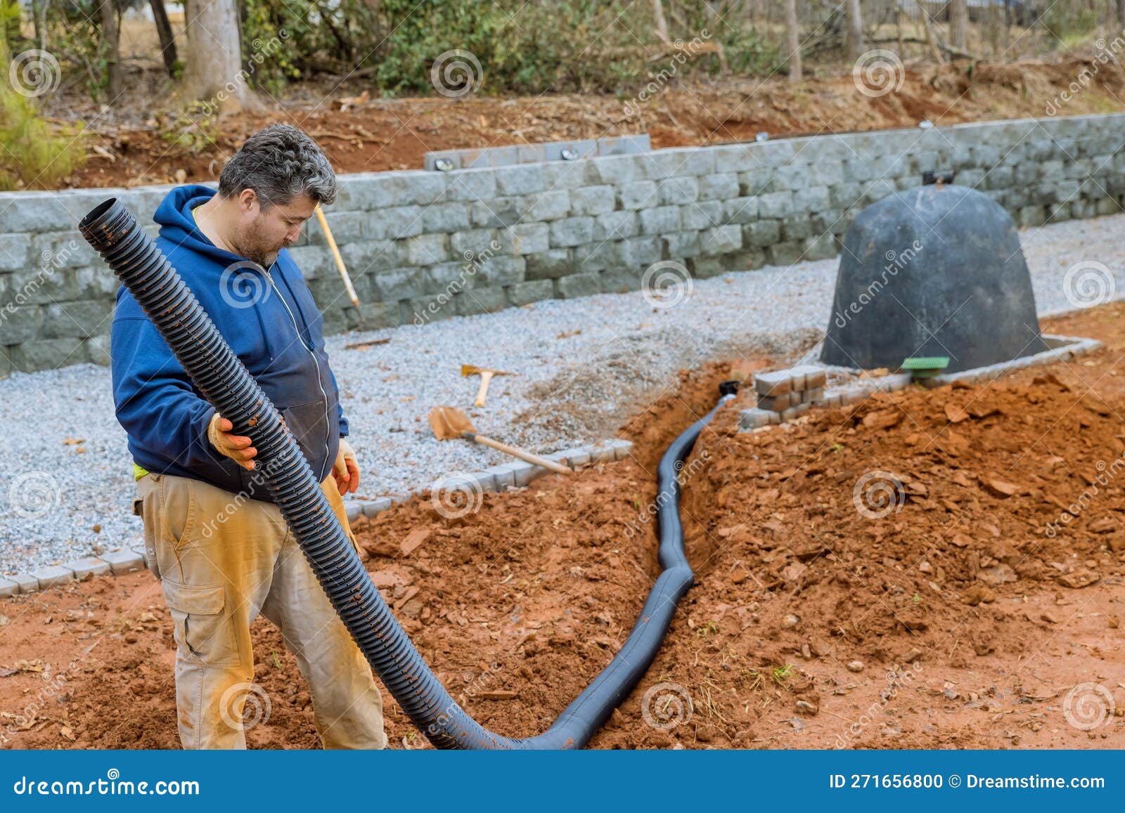 Assembling a Drainage Pipe is Necessary for Collecting Rainwater. Stock ...