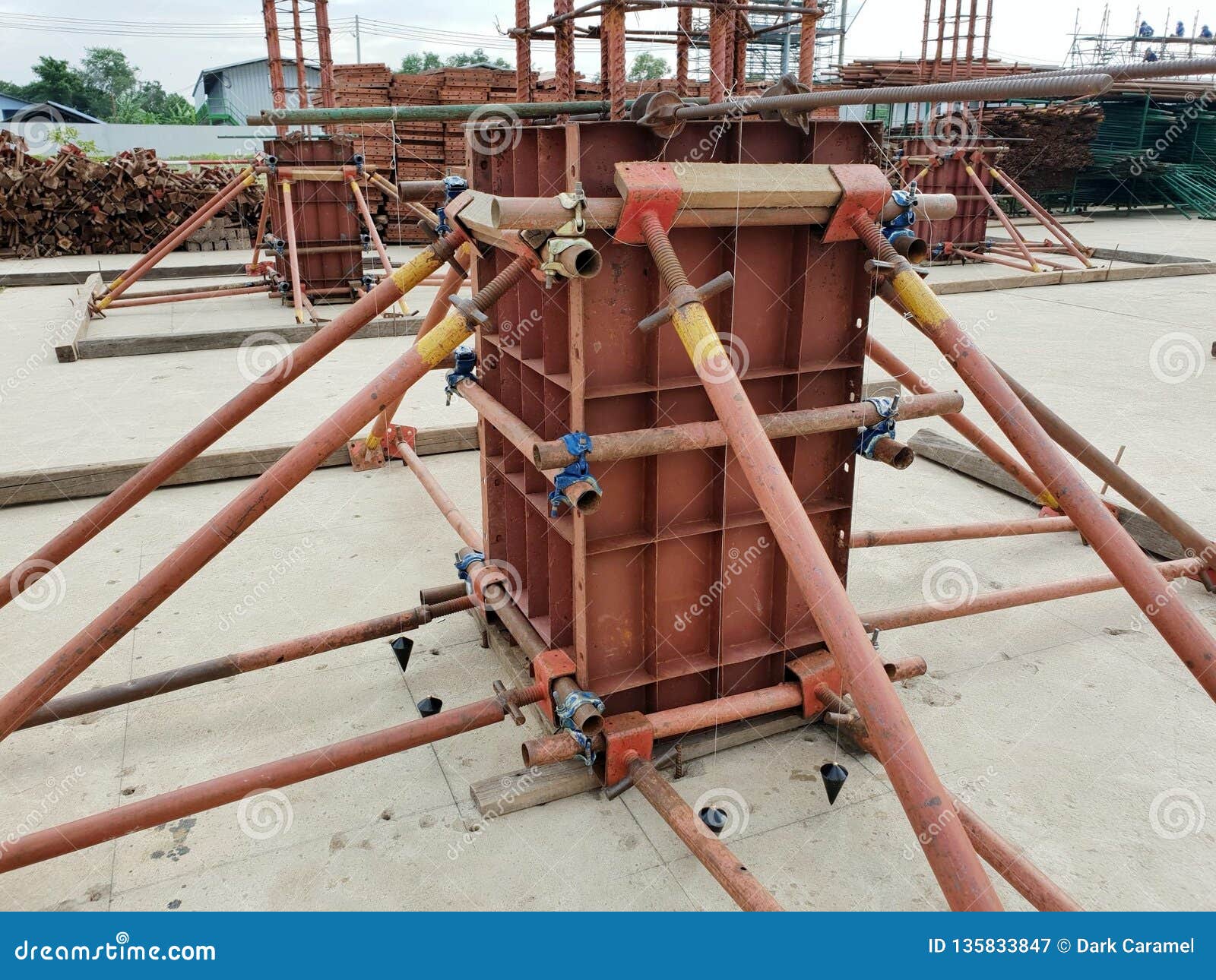Assembling Formworks for Reinforcement Concrete Column. Stock Image ...