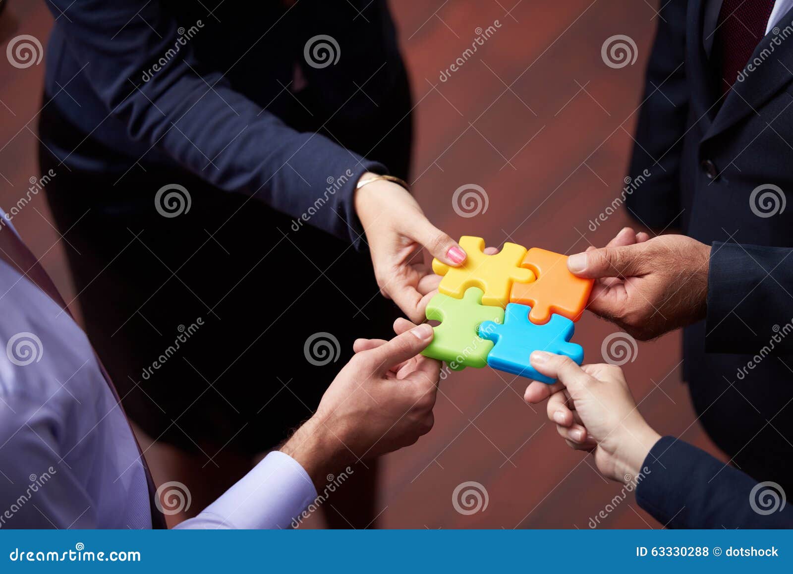 Assembling jigsaw puzzle stock photo. Image of businessman - 63330288
