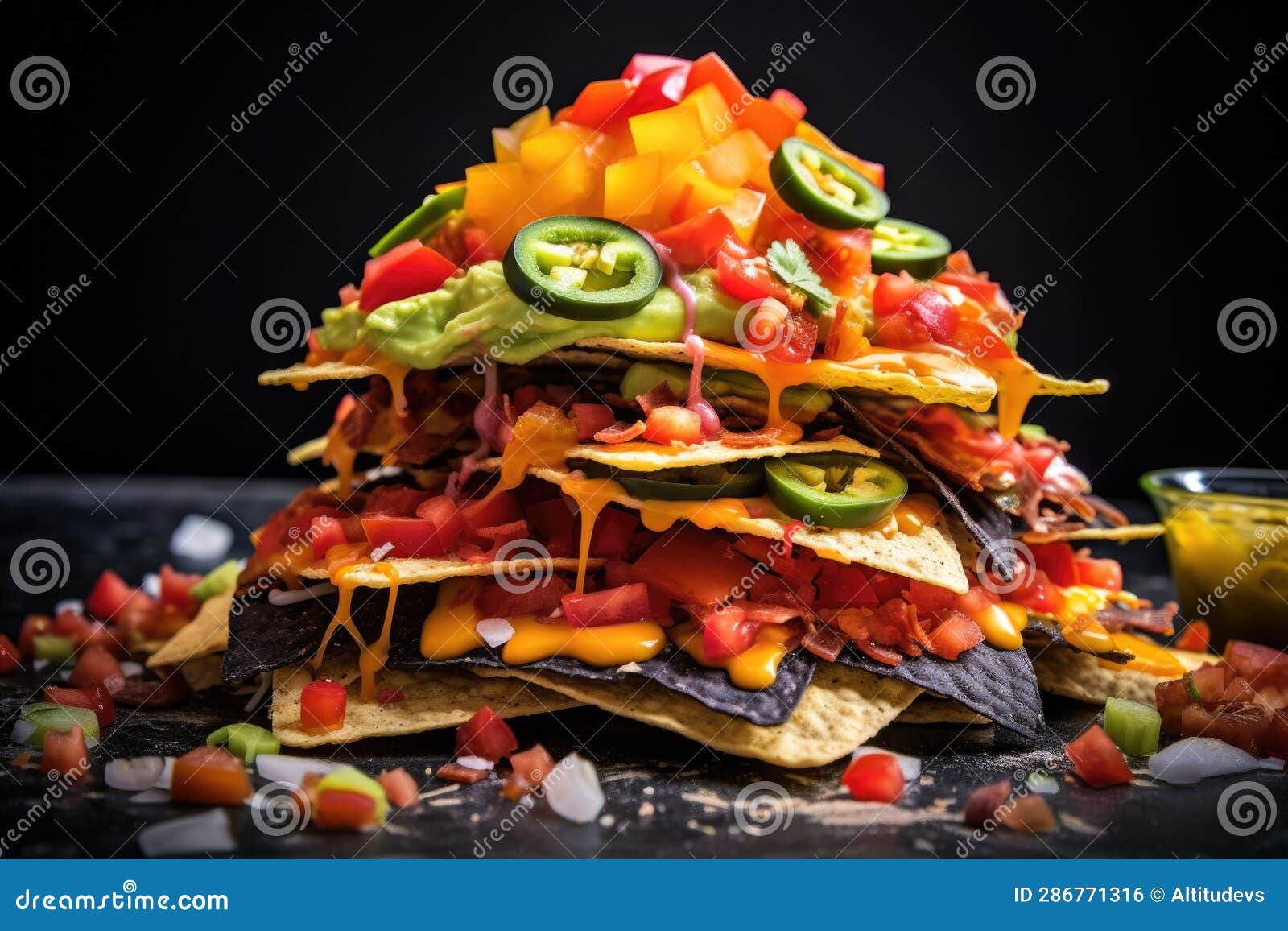 Assembling Nacho Layers with Toppings in Close-up Stock Photo - Image ...