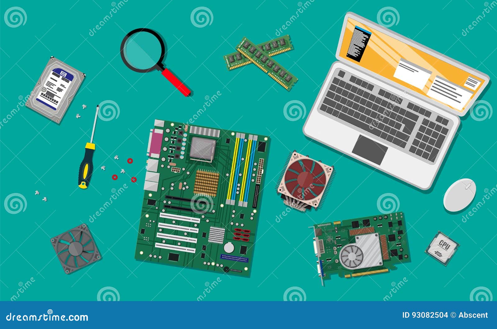 Assembling PC. Personal Computer Hardware Stock Vector - Illustration ...