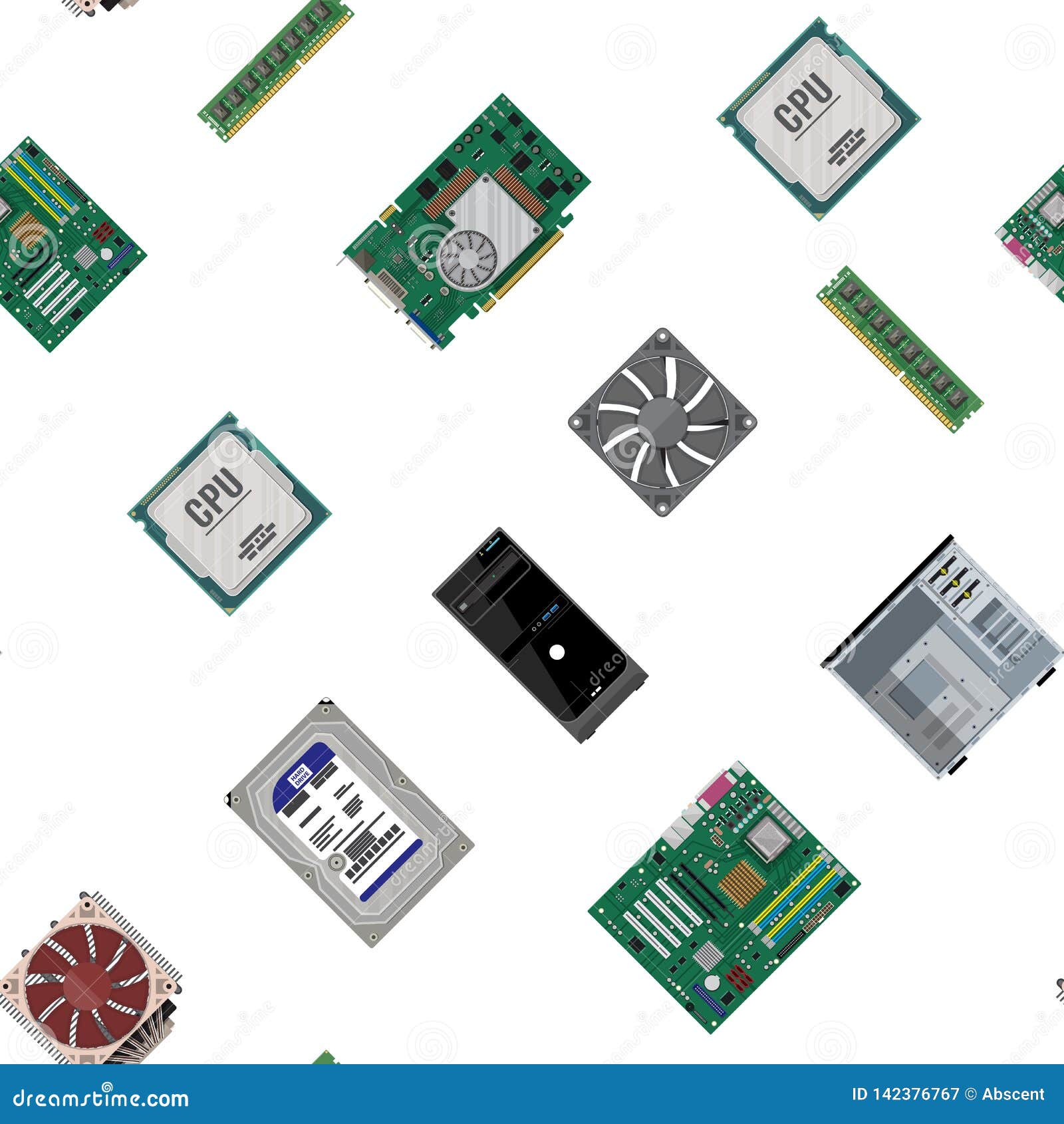 Assembling PC. Seamless Pattern Stock Vector - Illustration of pattern ...