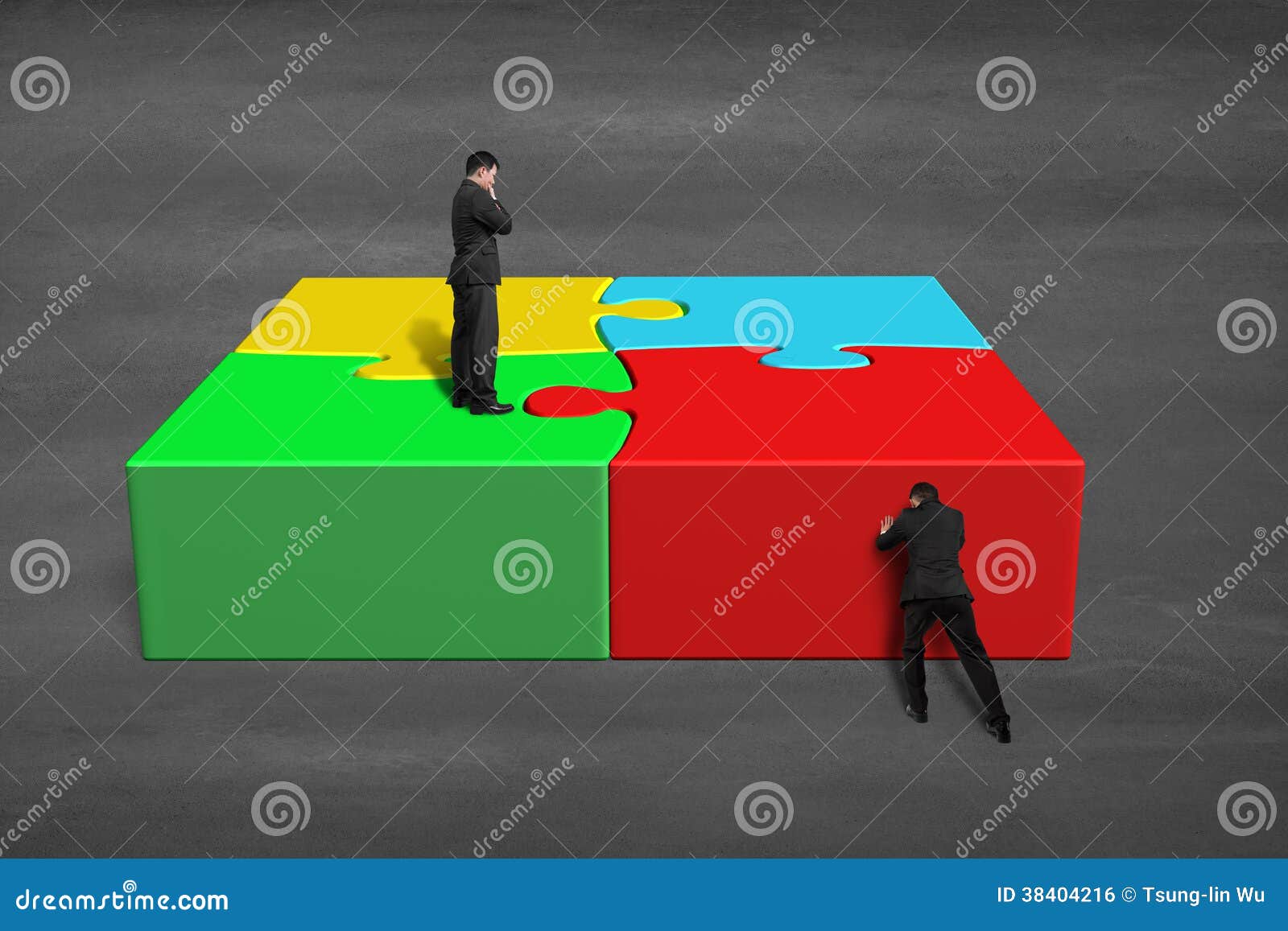 Assembling Puzzles with Boss Watching Stock Photo - Image of concept ...