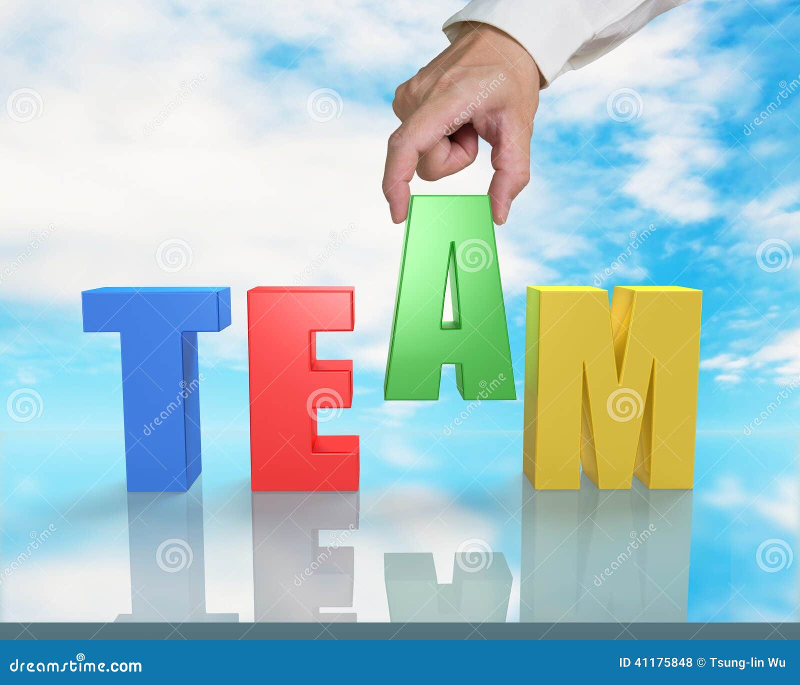 Assembling TEAM 3D Word on Table with Sky Reflection Stock Illustration ...