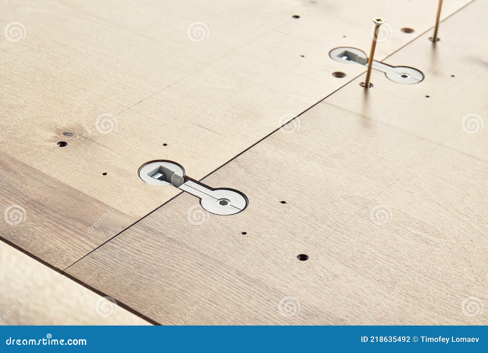 Assembling of Wooden Dining Table with Worktop Connectors Stock Photo ...