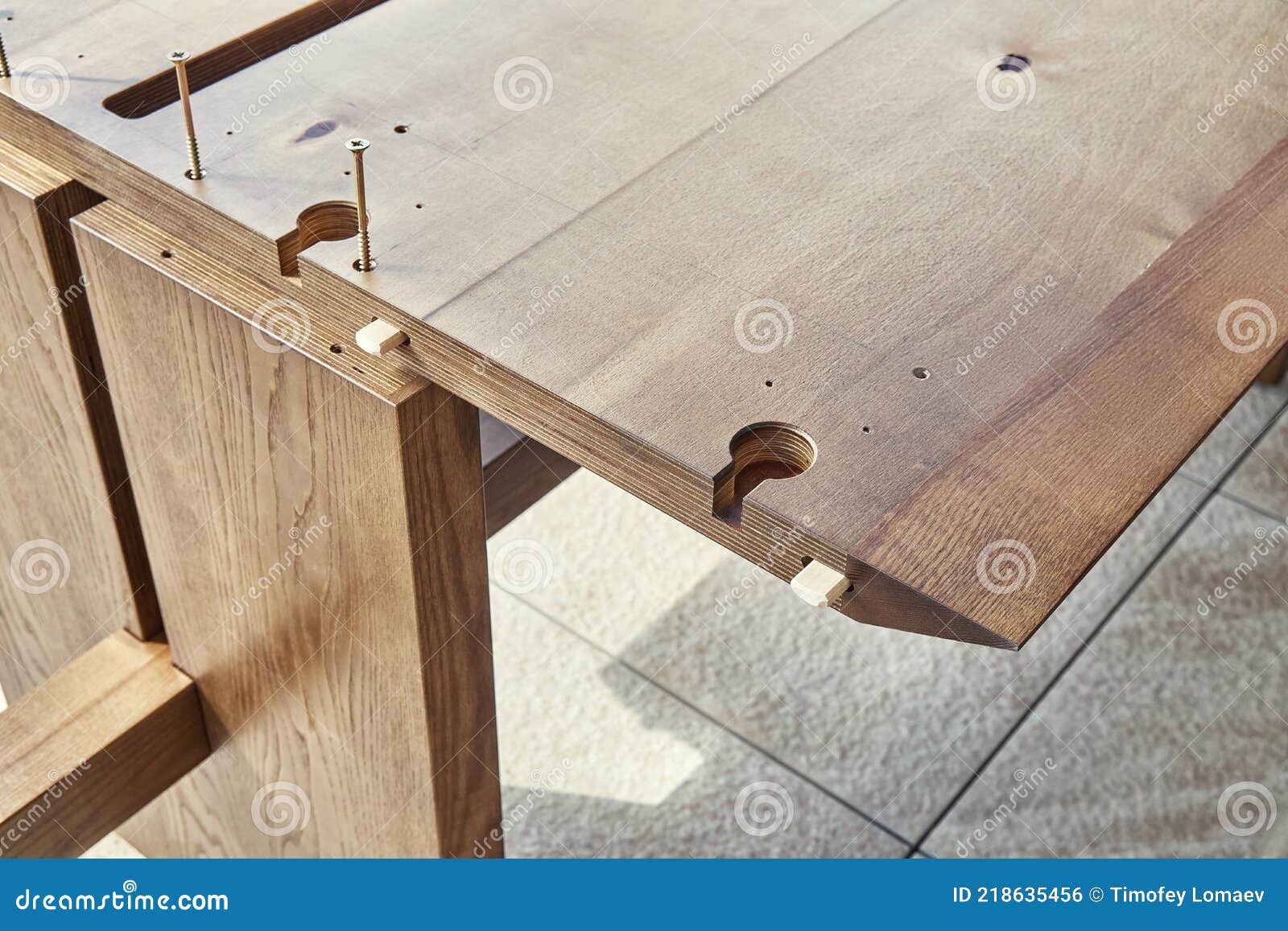 Assembling of Wooden Dining Table with Worktop Connectors Stock Photo ...