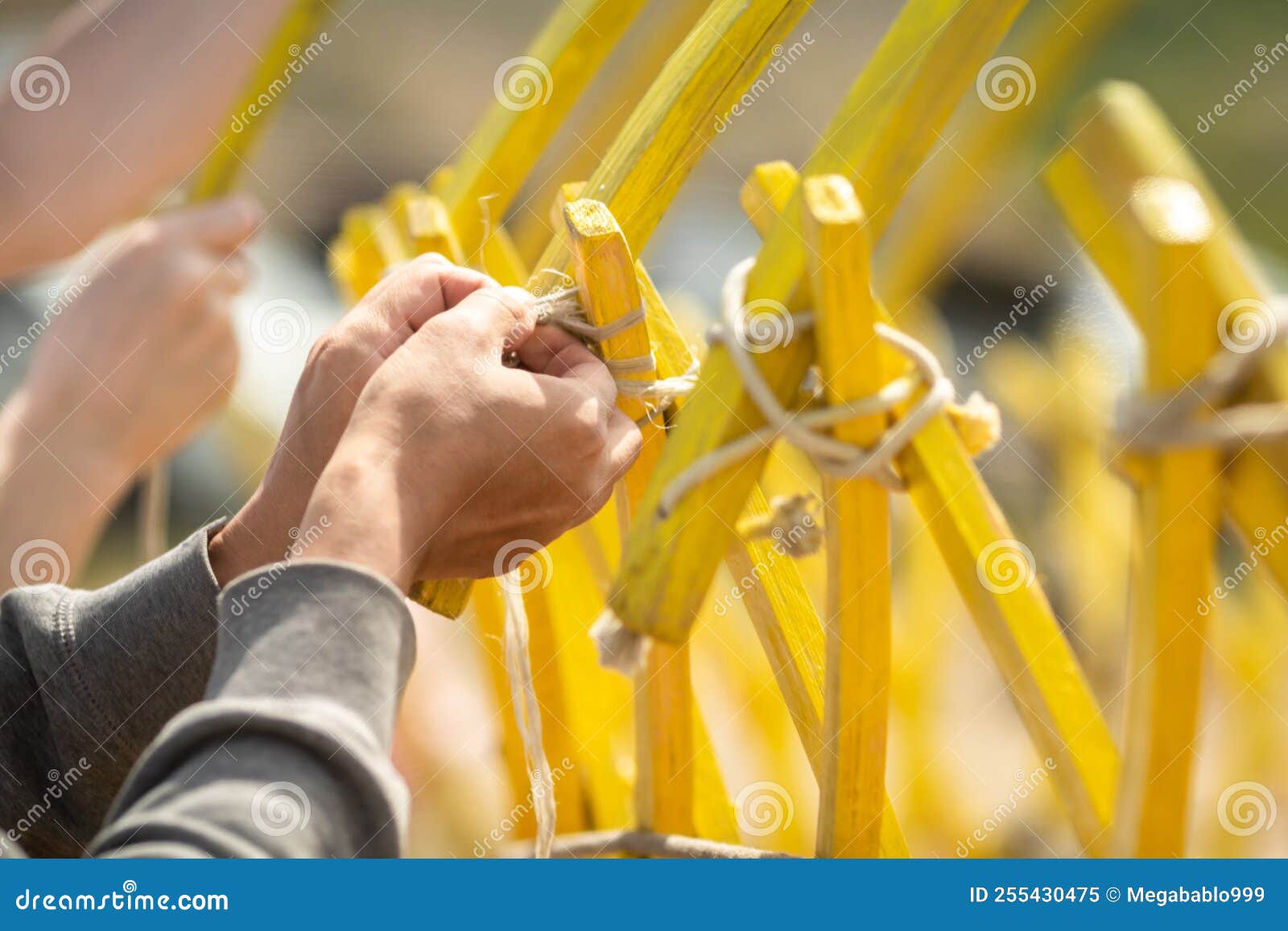 Assembling the Yurt, the Stage of Tying Kerege and Uluki Stock Image ...