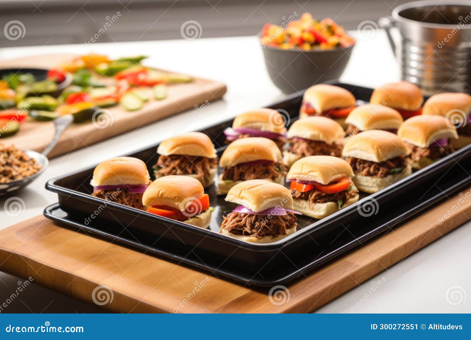 Assembly of Bbq Sliders on Presentation Tray Stock Image - Image of ...