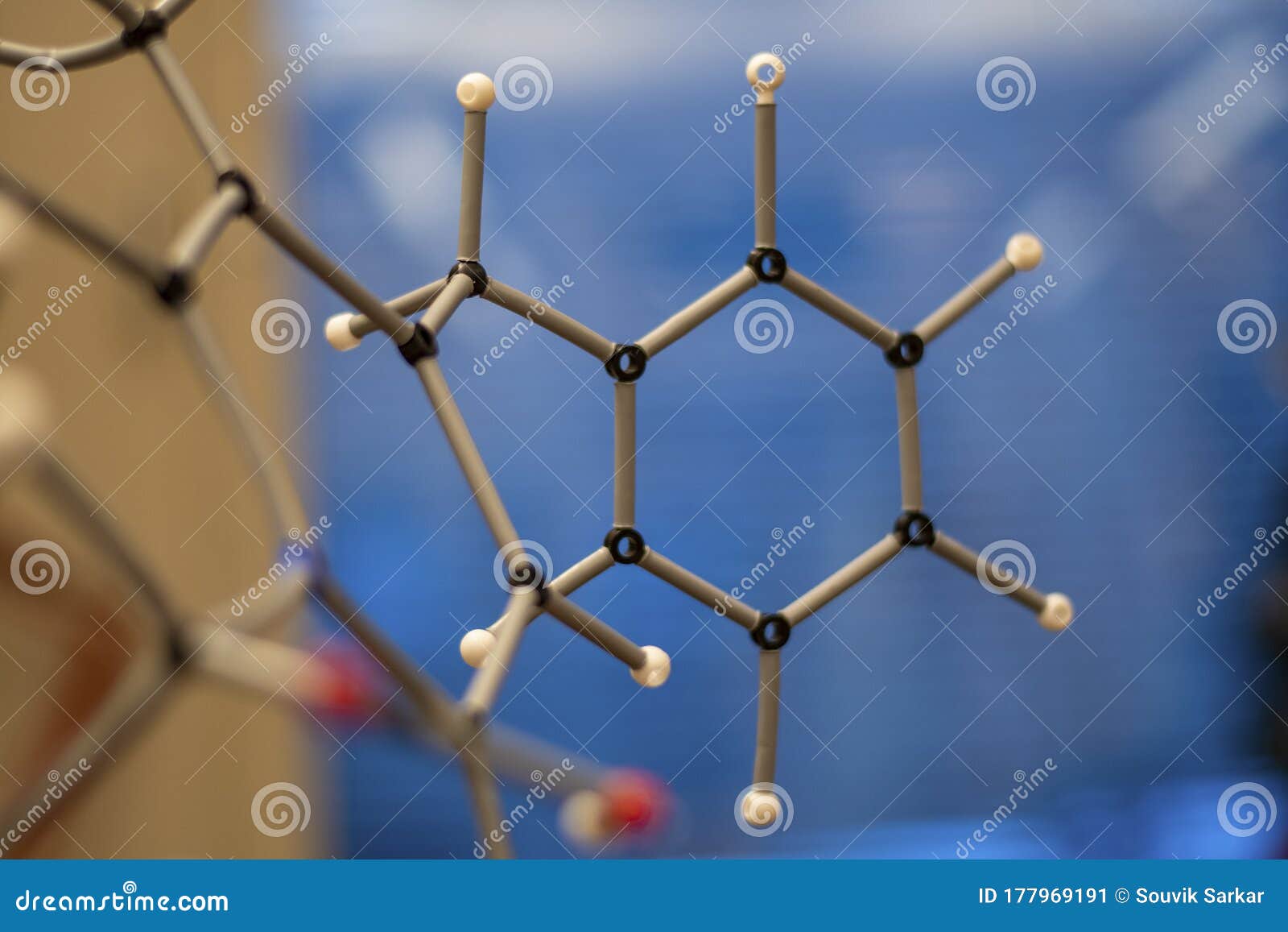 Assembly of Comples Organic Molecule Structure with Blur Background for ...