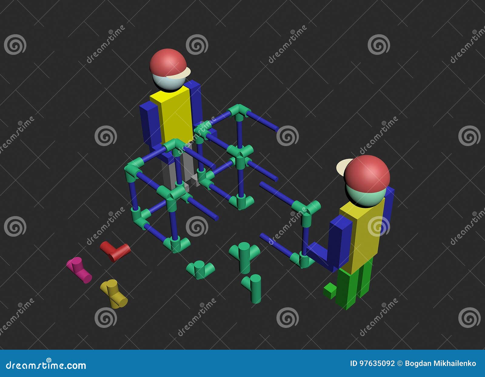 Assembly of Construction Workers 3D Stock Illustration - Illustration ...