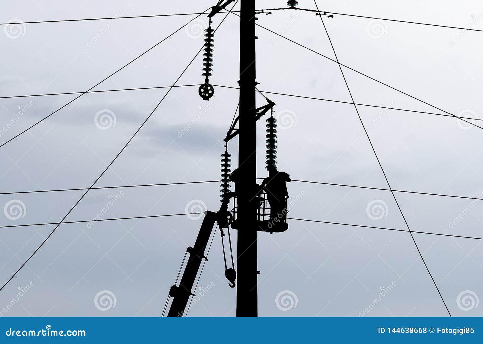 Assembly and Installation of New Support of a Power Line Stock Photo ...