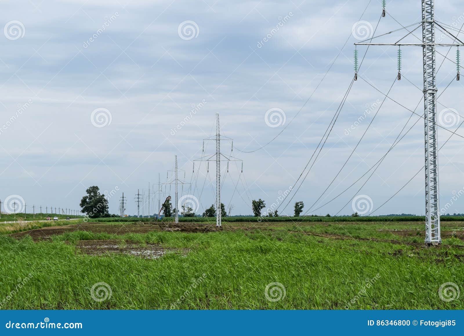 Assembly and Installation of New Support of a Power Line Stock Photo ...