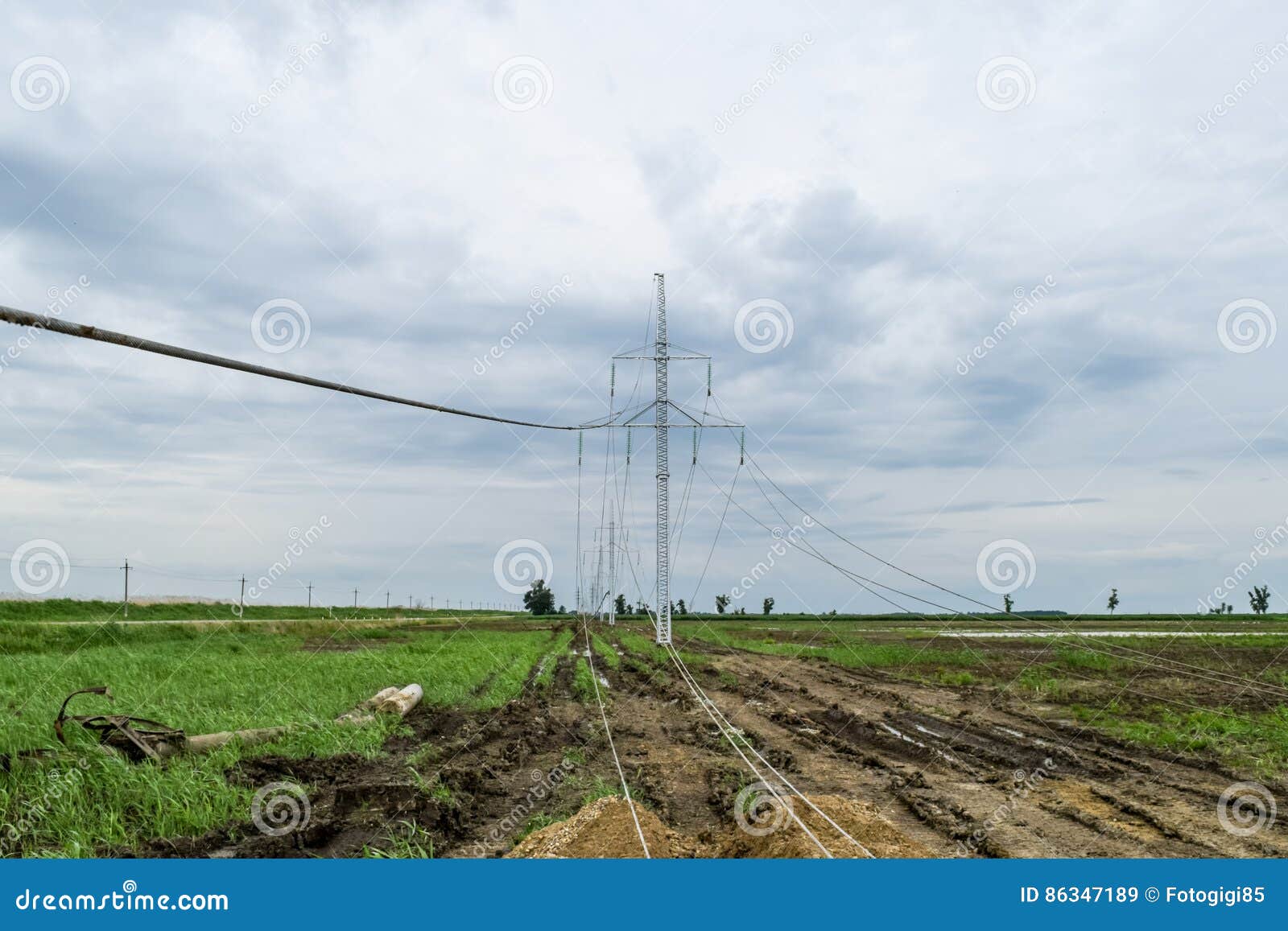 Assembly and Installation of New Support of a Power Line Stock Image ...