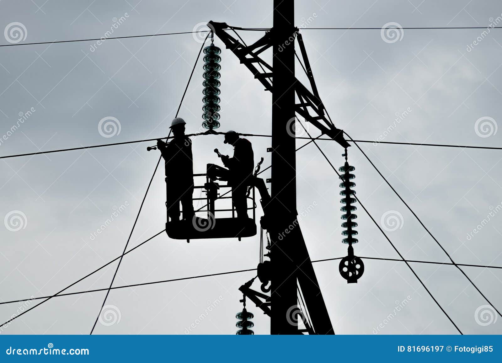 Assembly and Installation of New Support of a Power Line Stock Image ...
